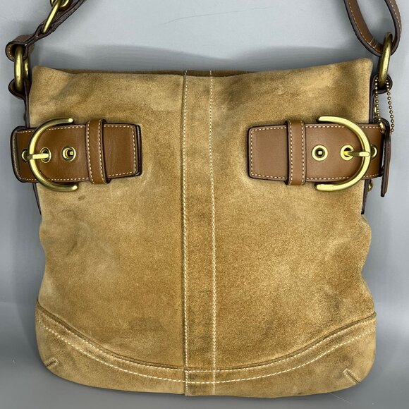 Coach | Bags | Coach Tan Suede Leather Gold Tone Hardware ...